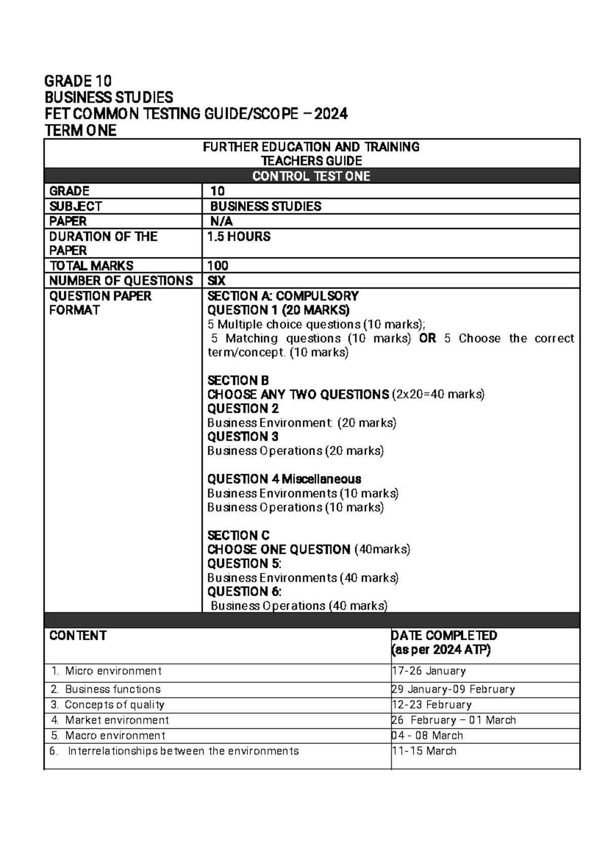 2024 BSTD Grade 10 scope - GRADE1 0 BUSINESSSTUDIES ...