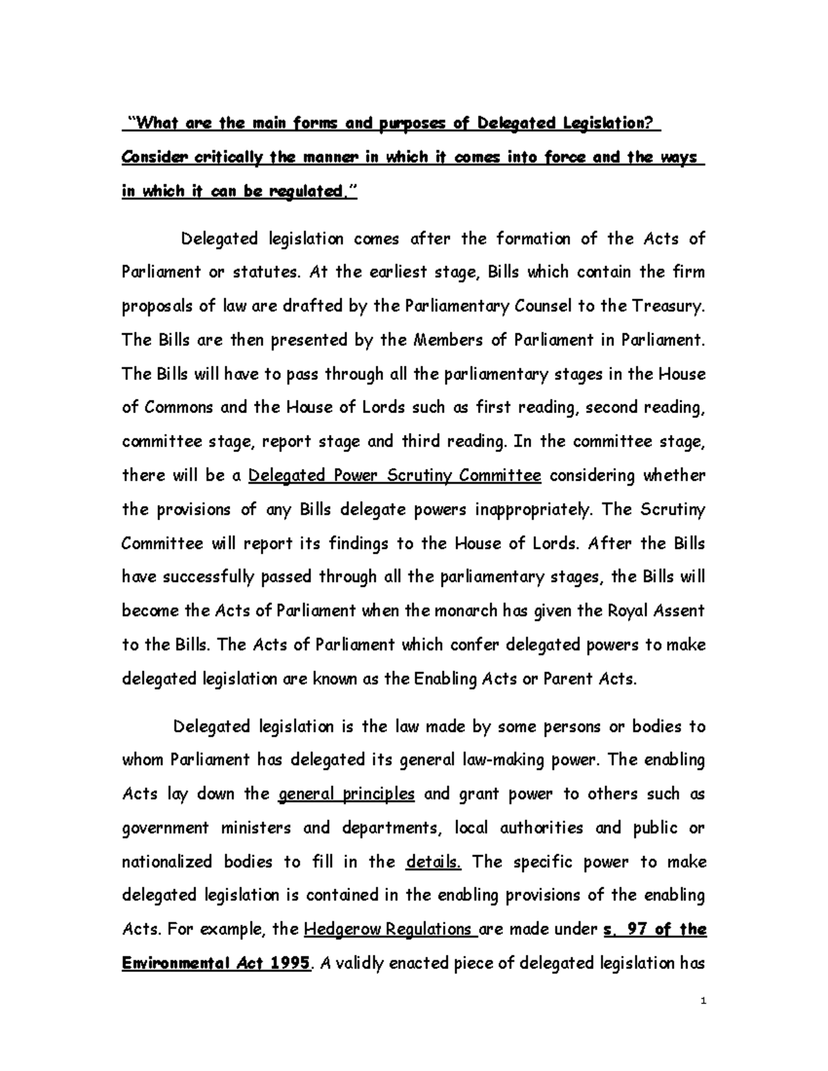 DL - essay on delegated legislation - English Law - Studocu