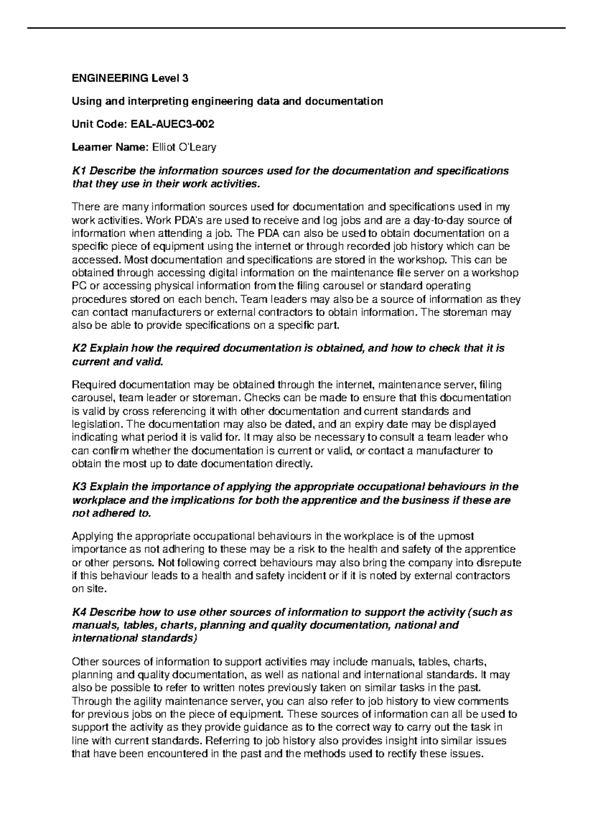 Engineering Level 3 EAL Unit UPK 002 DONE Using and interpreting engineering data and ...