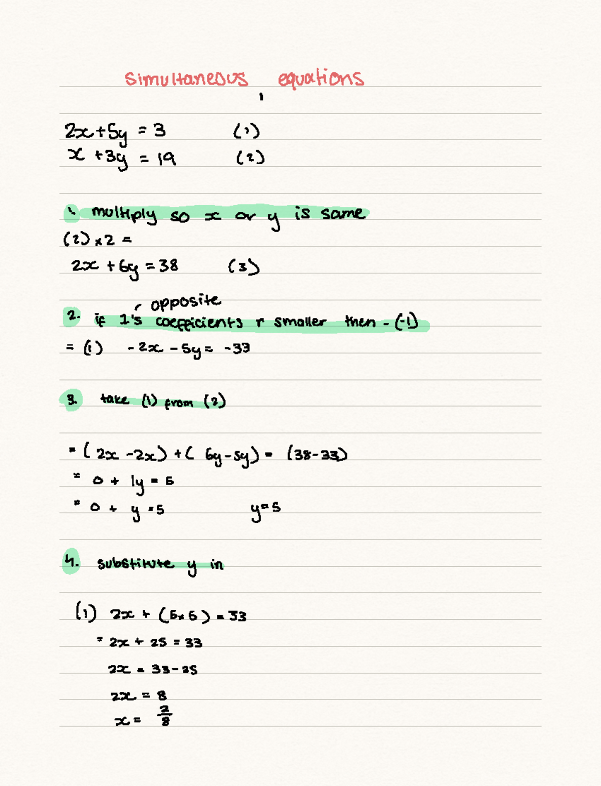 Simultaneous Equations - simultaneous equations i 2xt5y 3 I ####### 3g ...