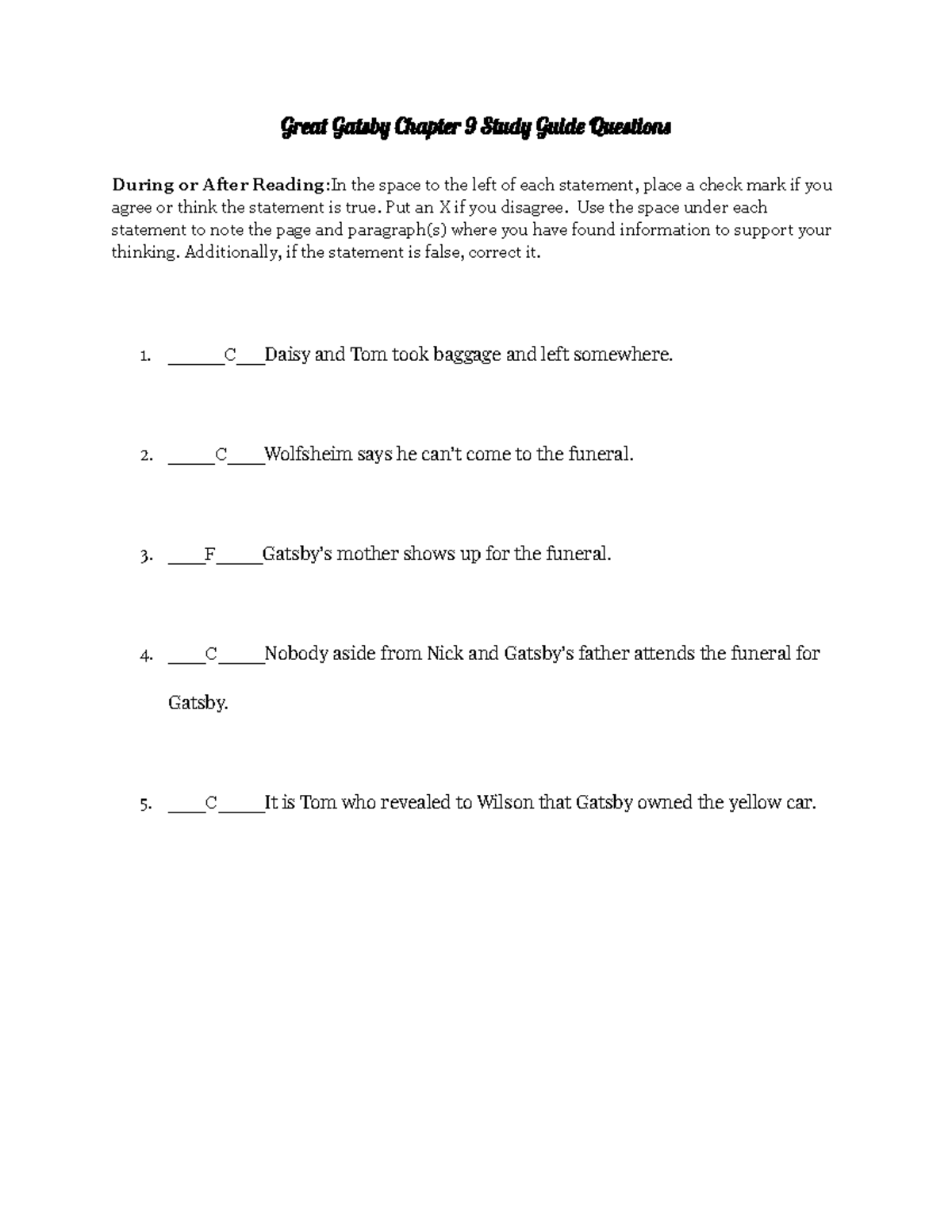 Sanaiah Baker - Copy of Great Gatsby Chapter 9 Study Guide Questions ...