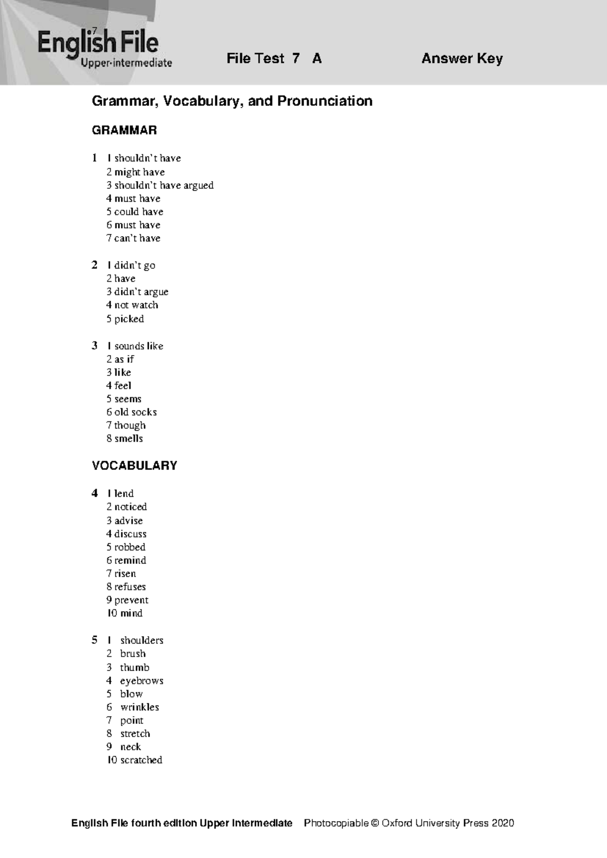 EF4e uppint filetest 7a answerkey - 7 File Test 7 A Answer Key English ...