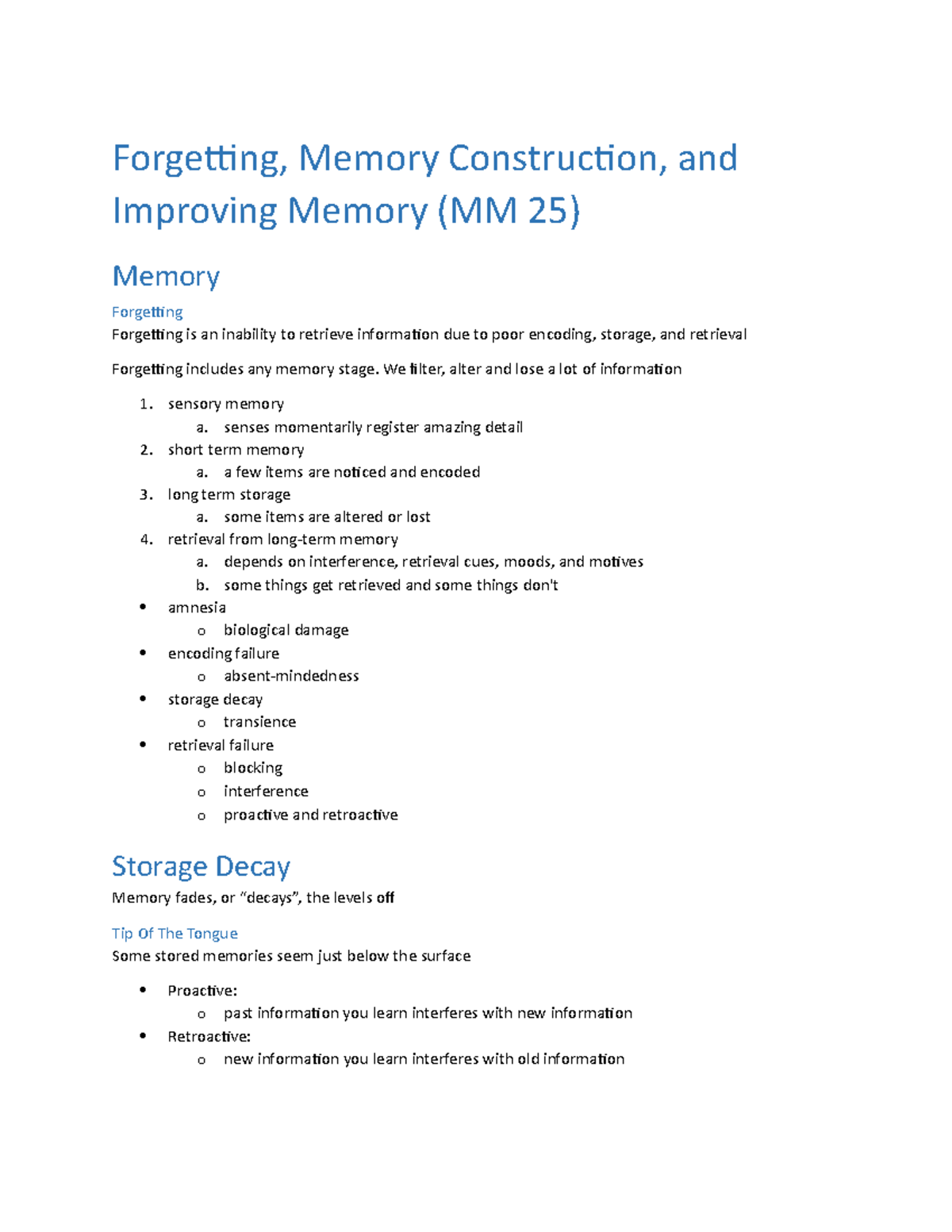 Forgetting, Memory Construction, and Improving Memory (MM 25 ...