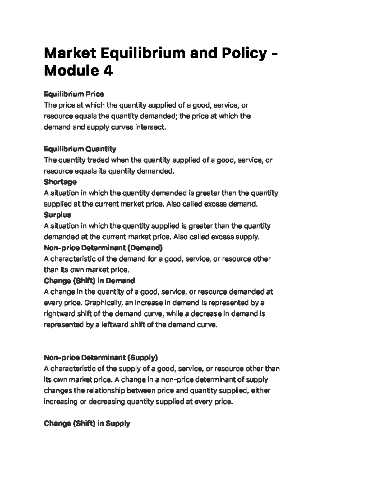 Market Equilibrium and Policy - Module 4 - M a r ke t E q u i l i b r i u m a n d Po l i c y - M ...