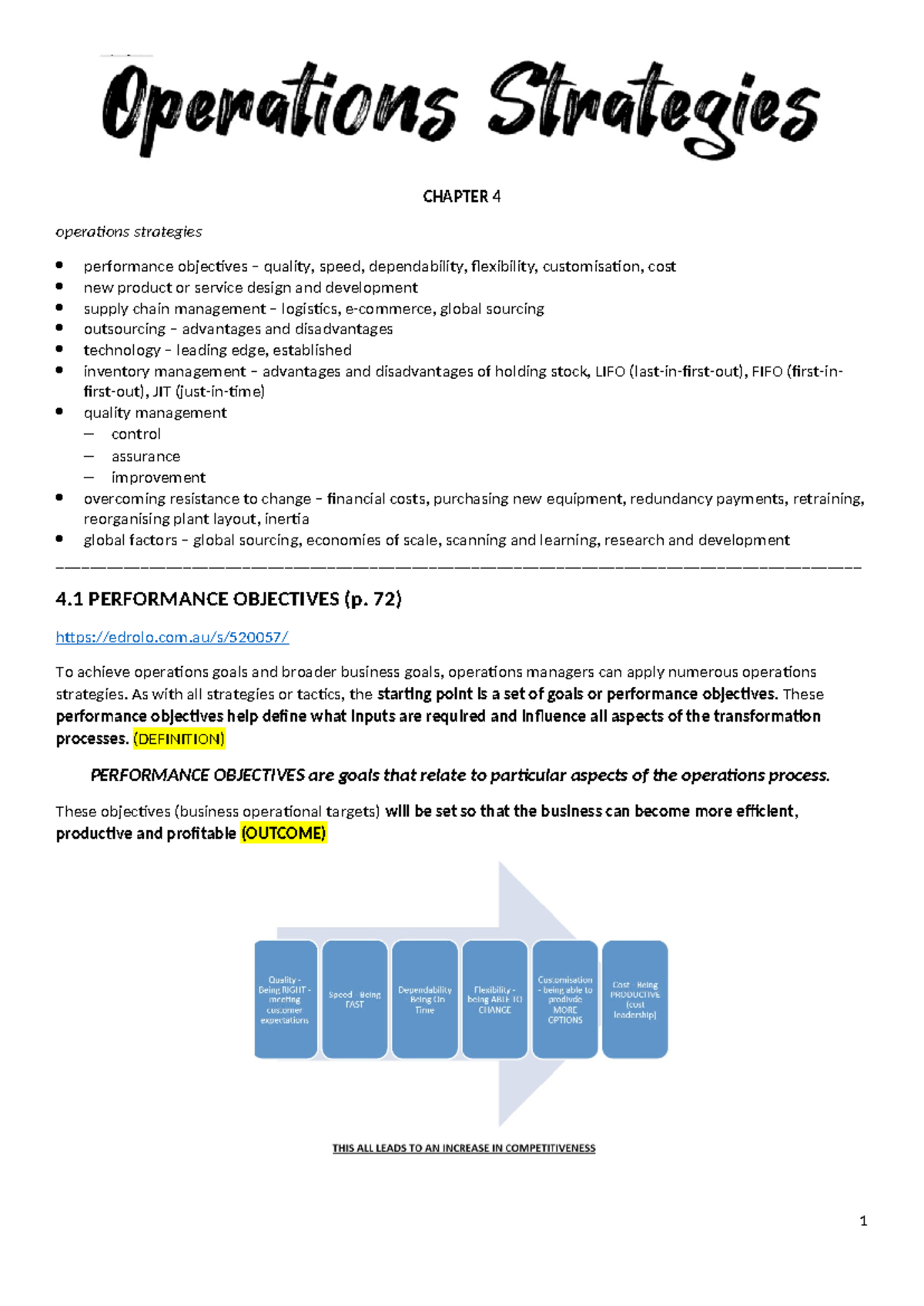 4.1 - 4.9 Operations Strategies Chapter 4 - CHAPTER 4 operations ...