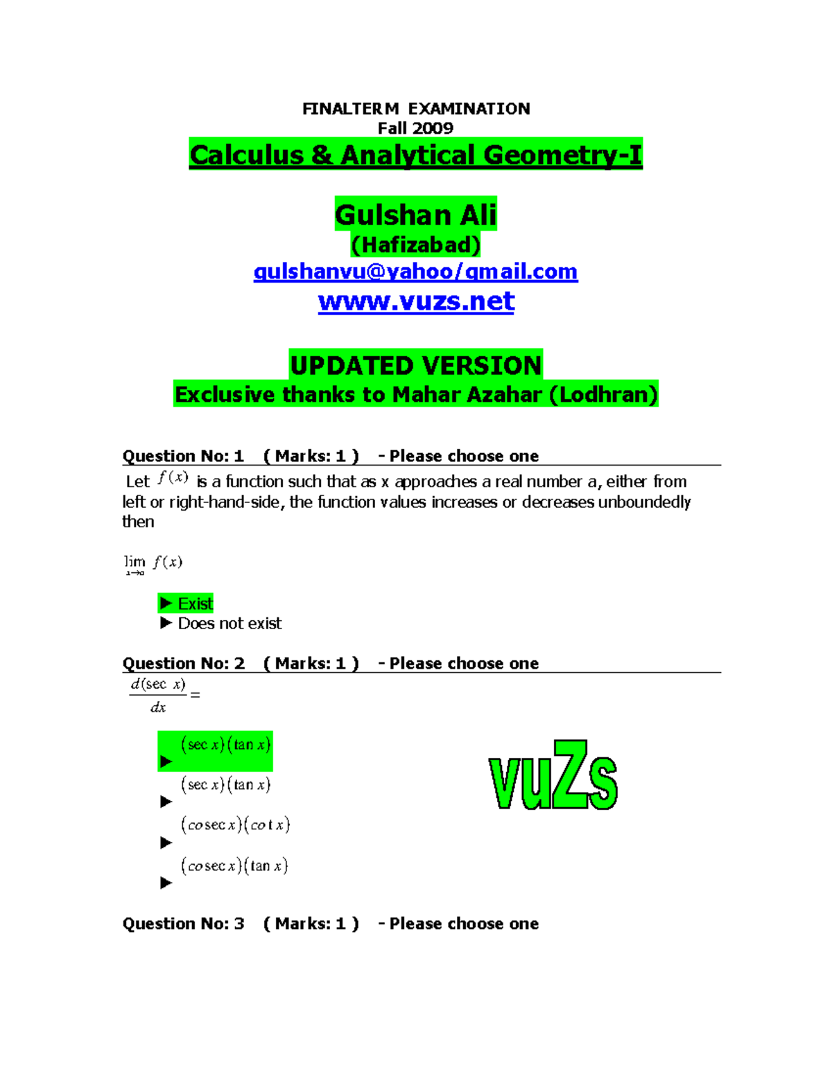 MTH101 Paper 2 - Final Term Solved Paper Updated - - Studocu