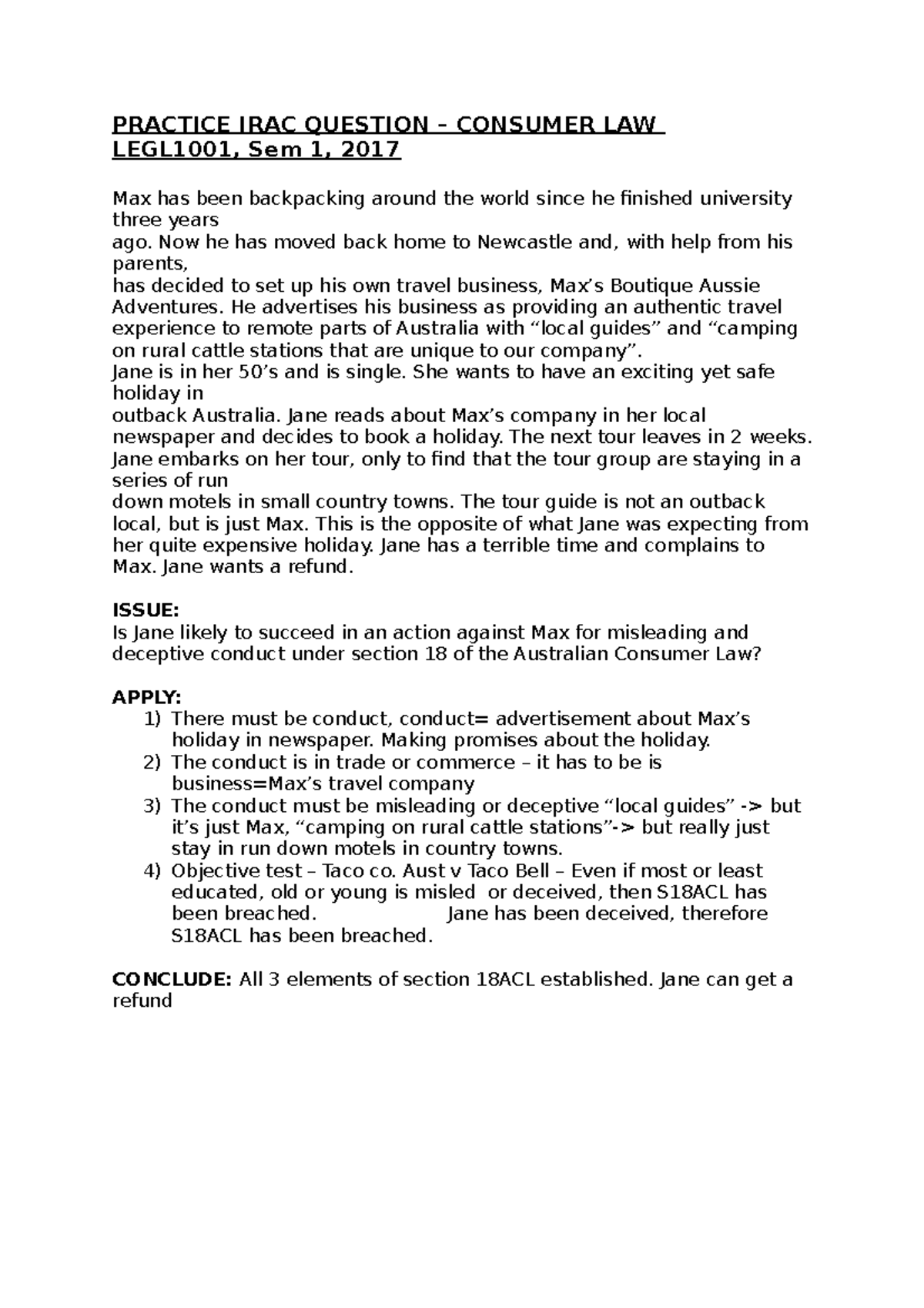 Practice IRAC Question.docx consumer-final - PRACTICE IRAC QUESTION ...