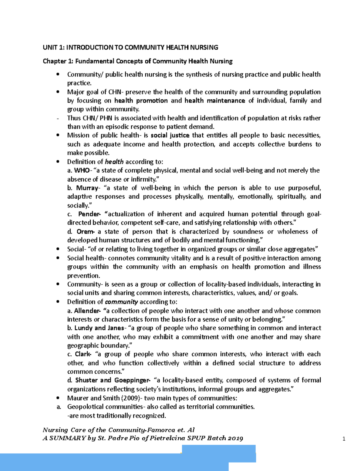 Famorca All Chapters Summary Saint Pio 2019 Nursing Care Of The 