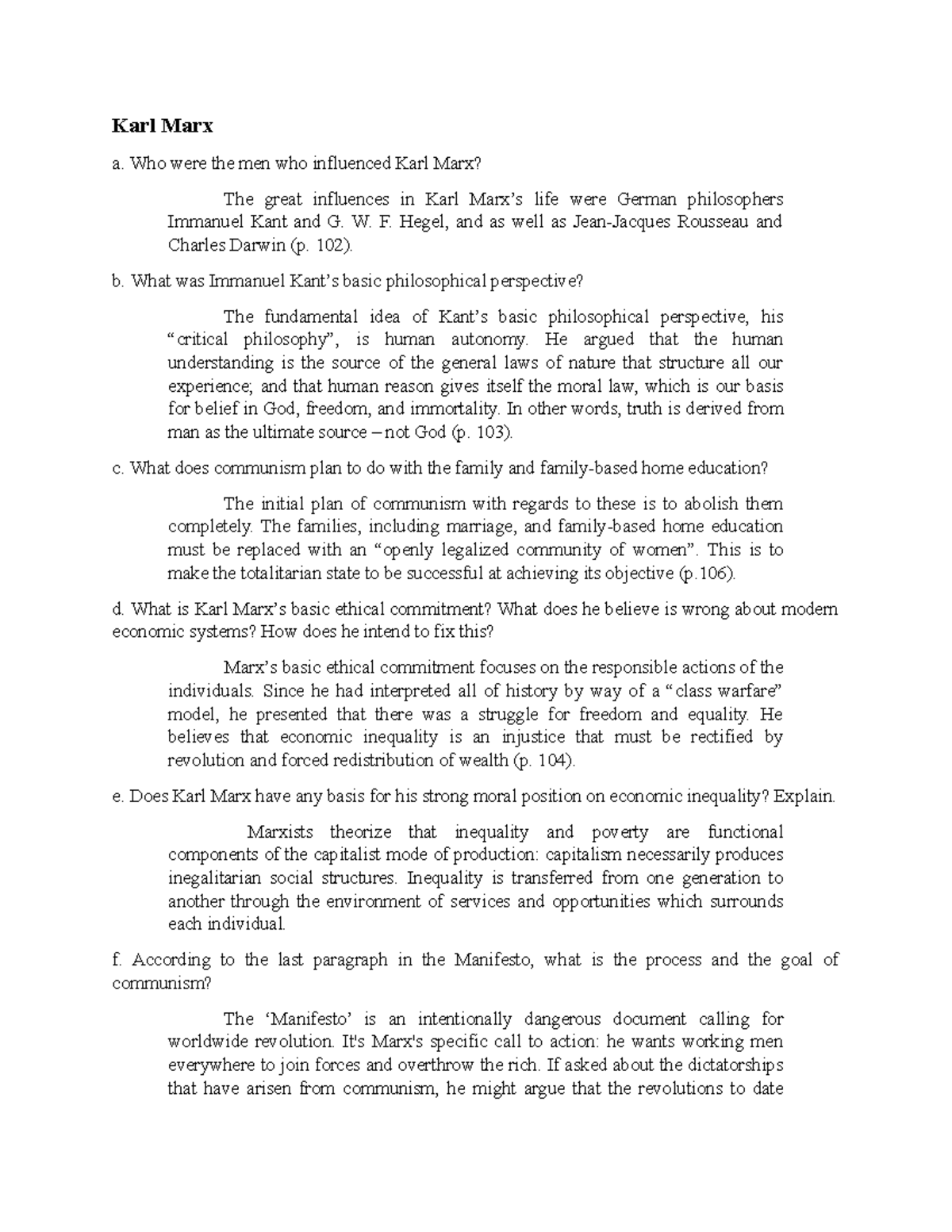 Philosophy Homework - Karl Marx - Karl Marx a. Who were the men who ...