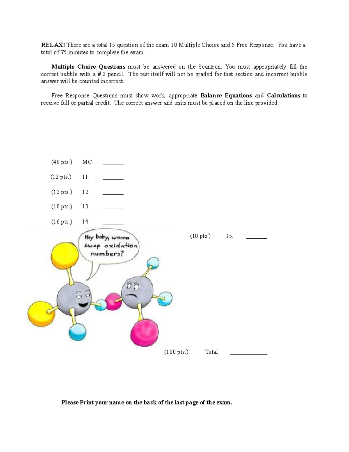 Chem Practice Exam 1 - RELAX! There are a total 15 question of the exam ...