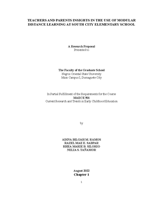 Maece 2-Research Proposal-2022 - TEACHERS AND PARENTS INSIGHTS IN THE ...
