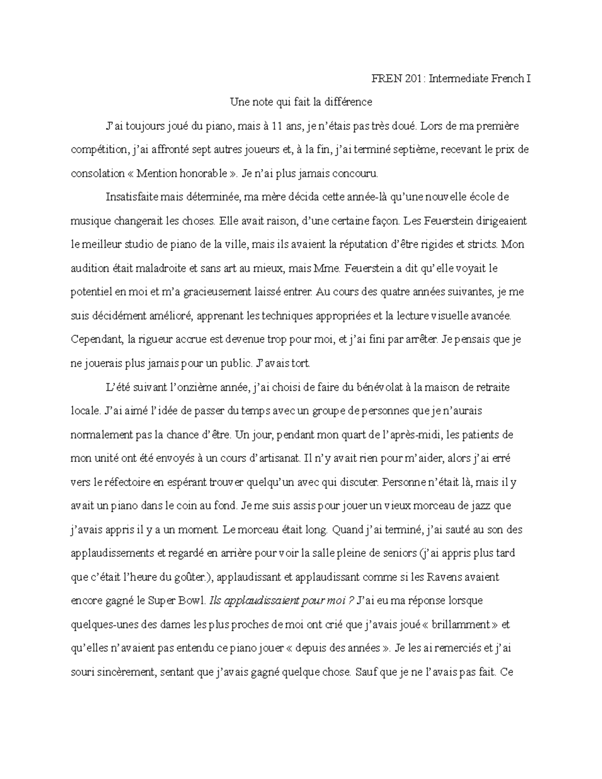 Music Essay in French - FREN 201: Intermediate French I Une note qui ...