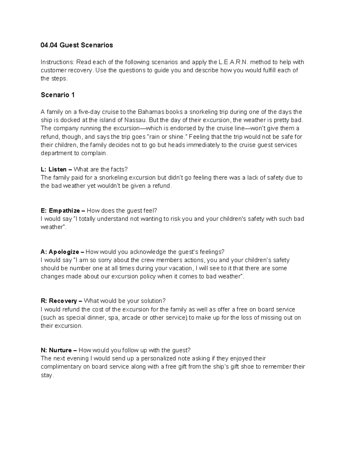04.04 Guest Scenarios - Module 4 assignment - 04 Guest Scenarios Instructions: Read each of the ...