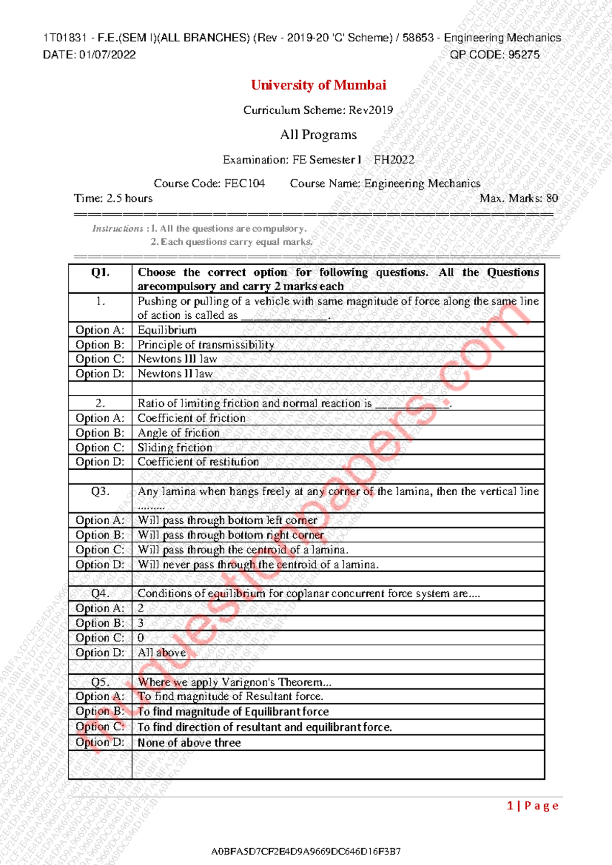 Be first-year-engineering semester-1 2022 may engineering-mechanics-emrev-2019 c-scheme - 1 | P ...