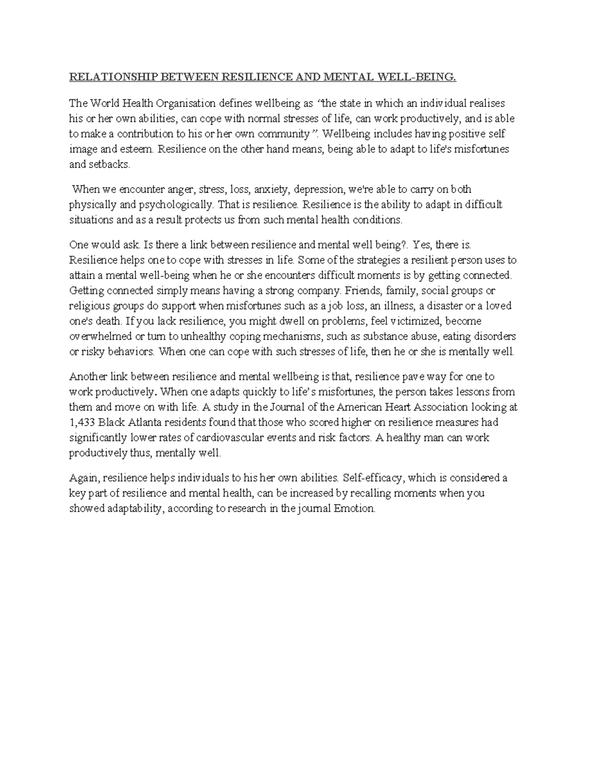 Relationship Between Resilience AND Mental WELL - RELATIONSHIP BETWEEN ...