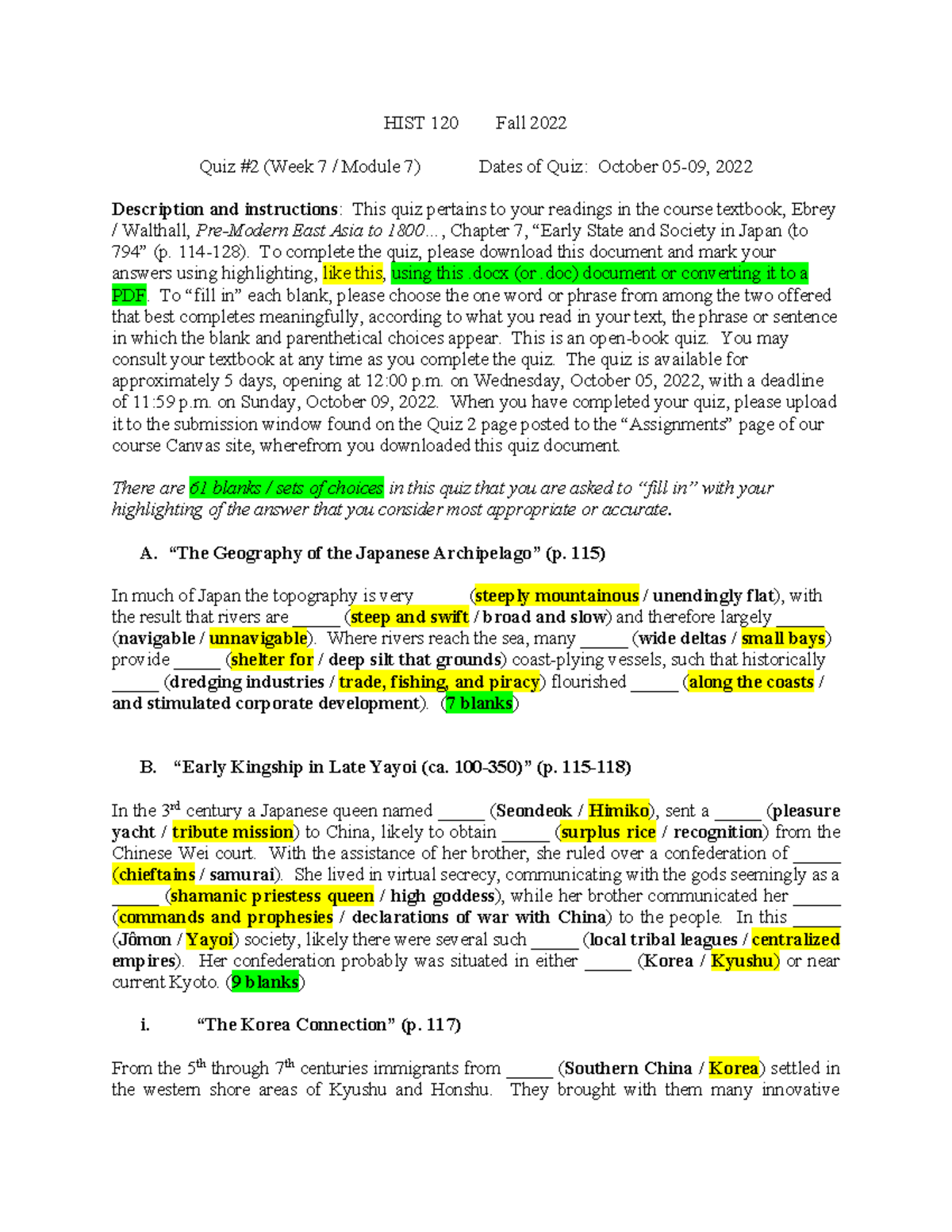 History 120 FA22 Week 7 Quiz #2 October 05-09, 2022 - HIST 120 Fall ...