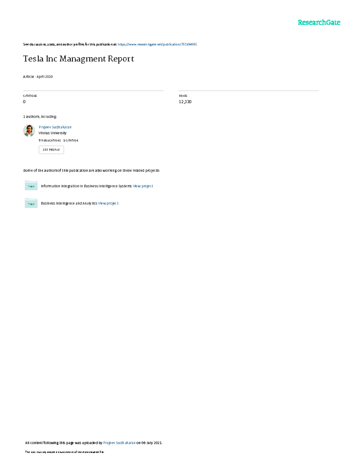Tesla Inc Managment Report - See discussions, stats, and author ...