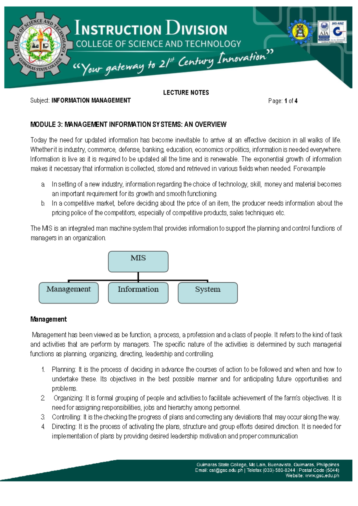 Module-3-IM - SAMPLE LECTURE NOTES - Subject: INFORMATION MANAGEMENT ... Module-3-IM - SAMPLE LECTURE NOTES - Subject: INFORMATION MANAGEMENT ...