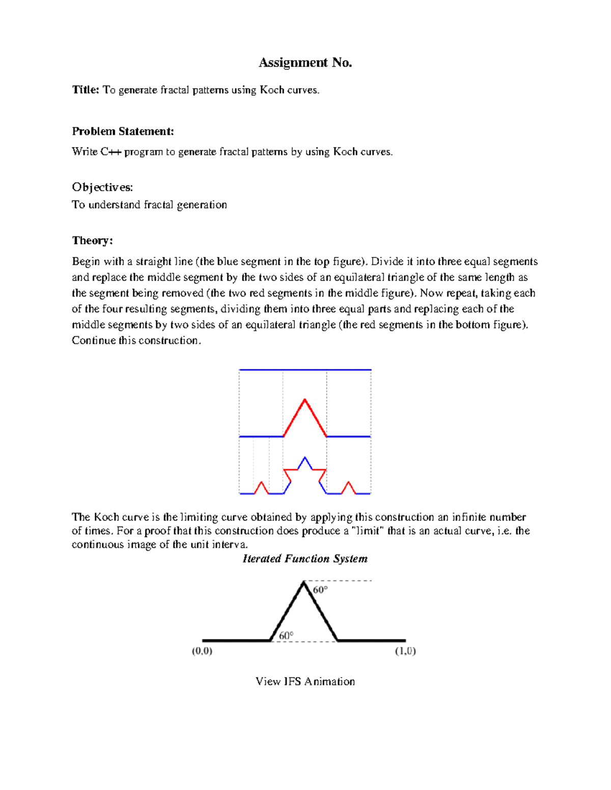 CG Assignment 5 - Assignment No. Title: To generate fractal patterns using Koch curves. Problem ...