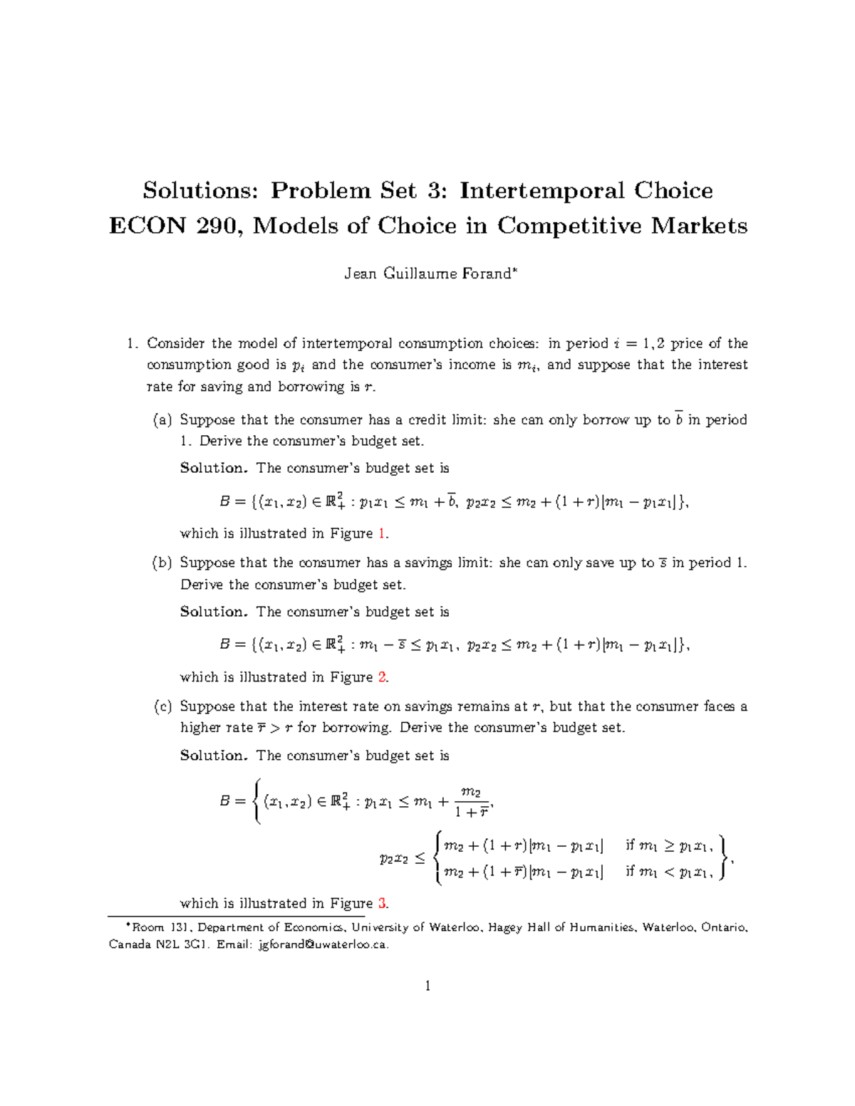 Sol-PS3-290 - Answer - Solutions: Problem Set 3: Intertemporal Choice ...
