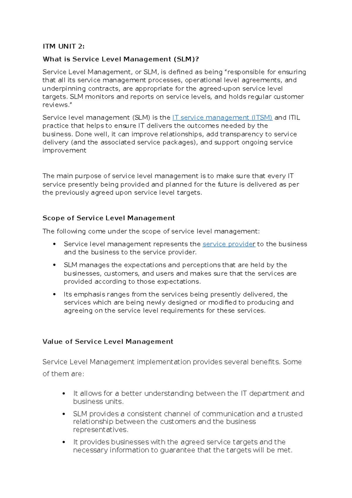 ITM UNIT 2 - IT Infrastructure Management, Service Delivery Process ...