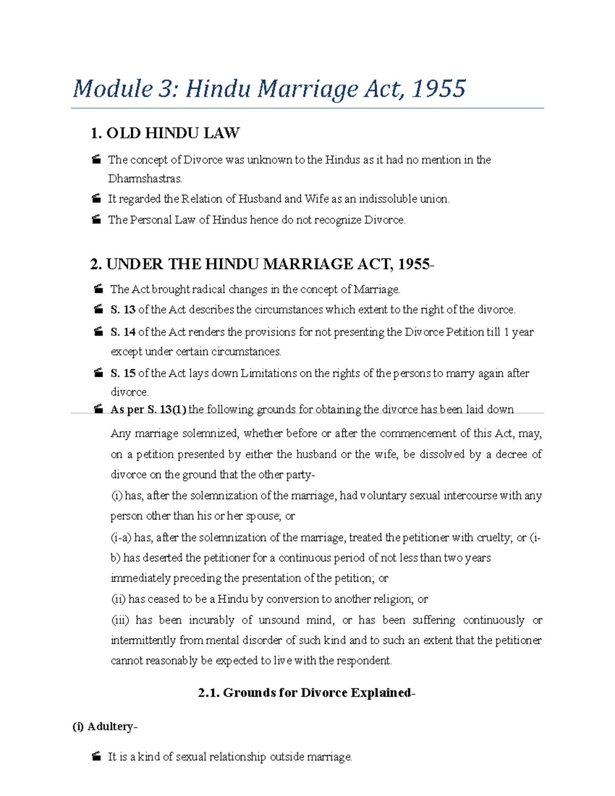 Hindu Marriage Act Module 3 Module 3 Hindu Marriage Act 1955 1