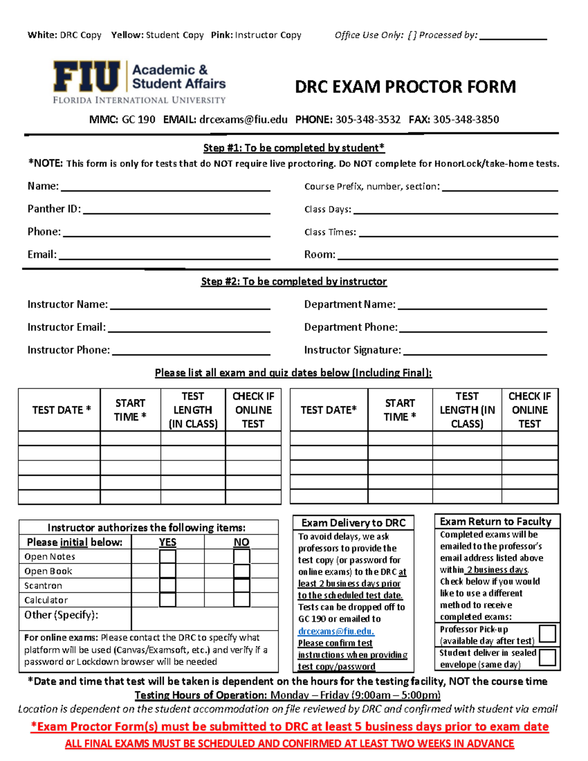 MMC Exam Proctor Form 8-16-2021 Fillable- Final (1) - Copy - White: DRC ...
