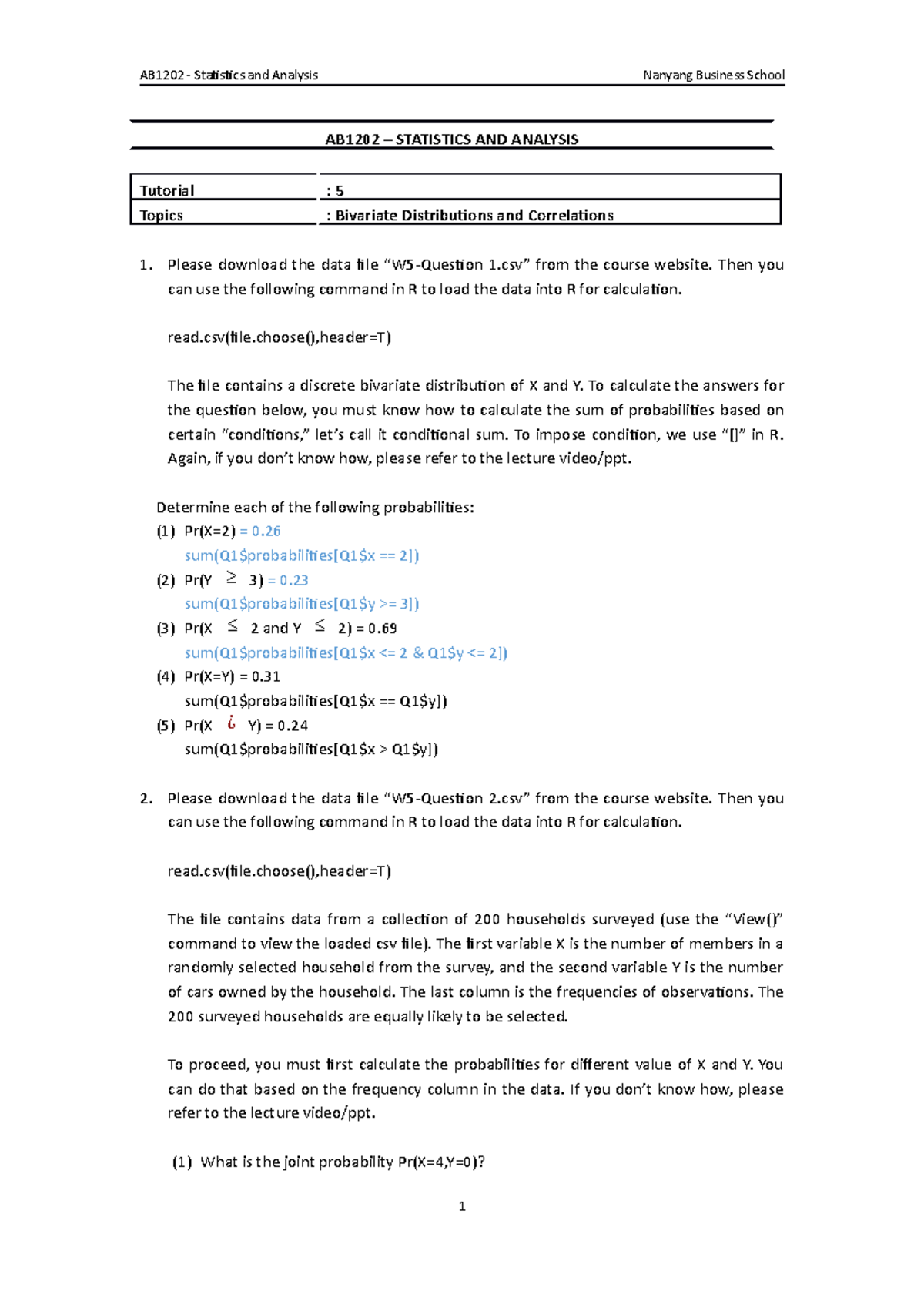 AB1202 Stats Tutorial Questions week 5 - AB1202 - NTU - Studocu