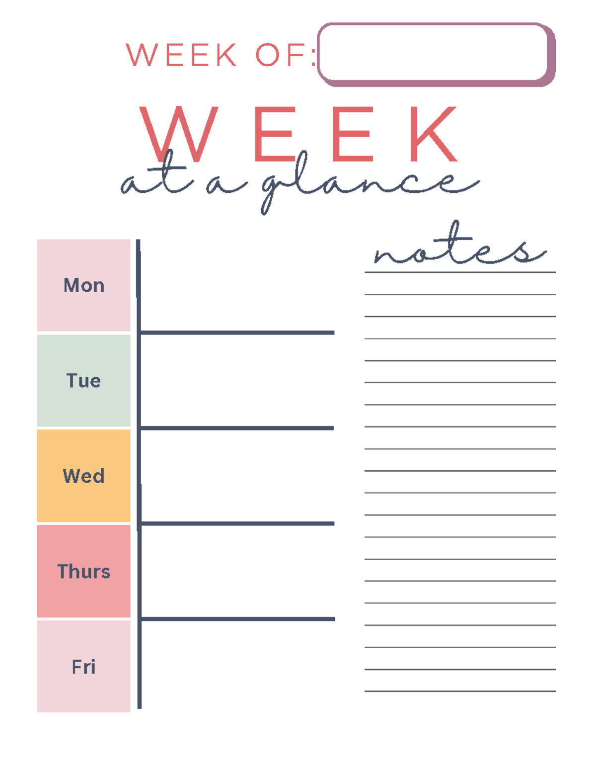 Colorful Weekly Planner - BIOL-2401 - Mon Tue Wed Thurs Fri W E E K at ...
