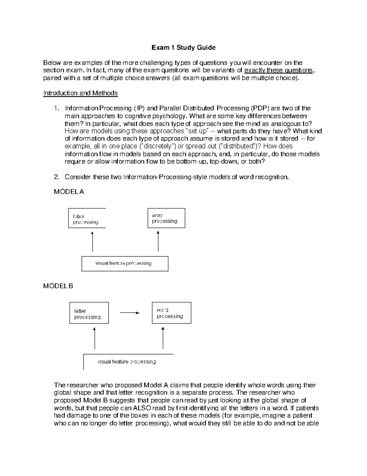 Exam 1 study guide - Exam 1 Study Guide Below are examples of the more ...