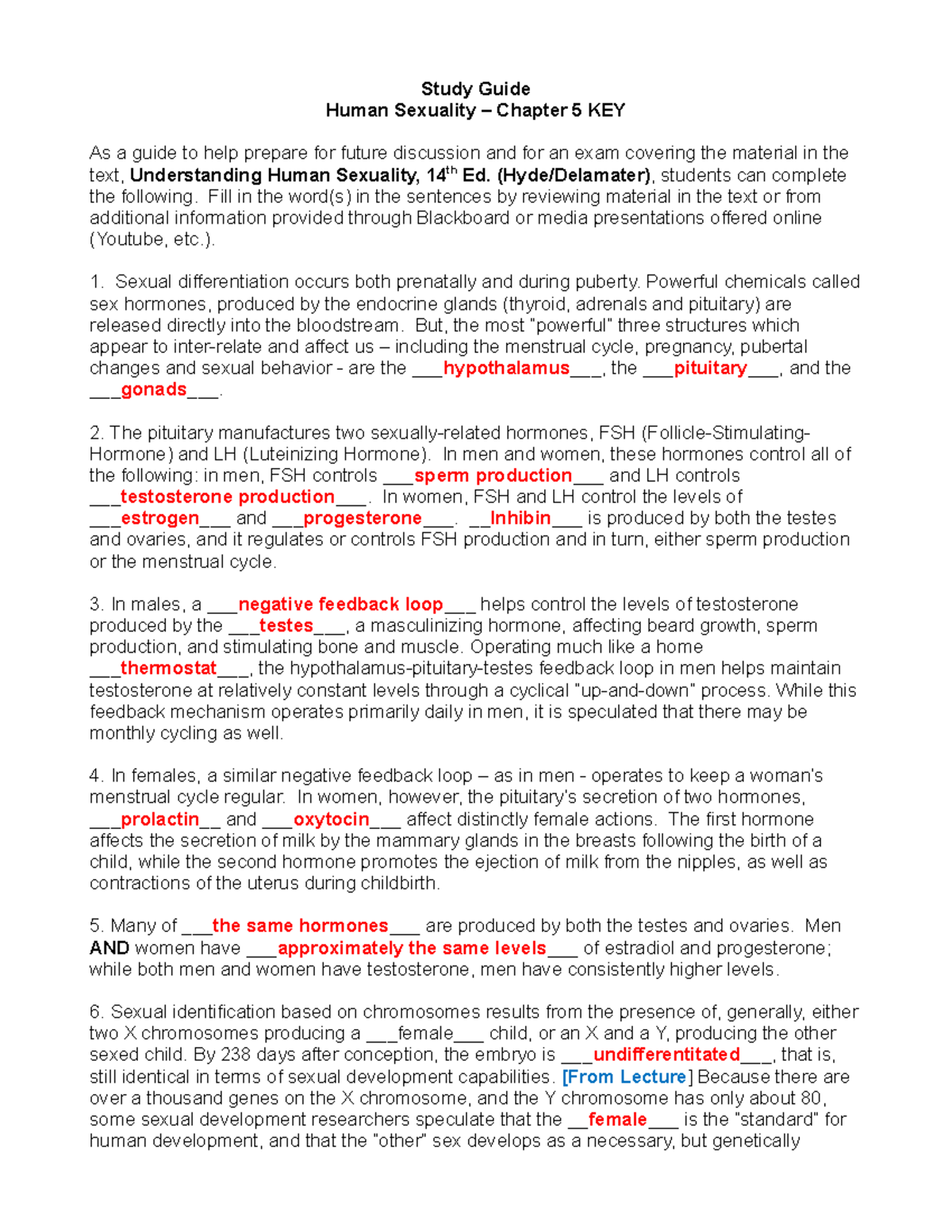 FAM 253 Ch. 5 Study Guide-complete - Study Guide Human Sexuality ...