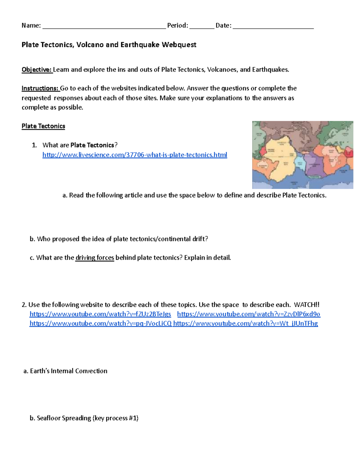 Webquest on earthquakes and volcanoes formation 4 1 - Name