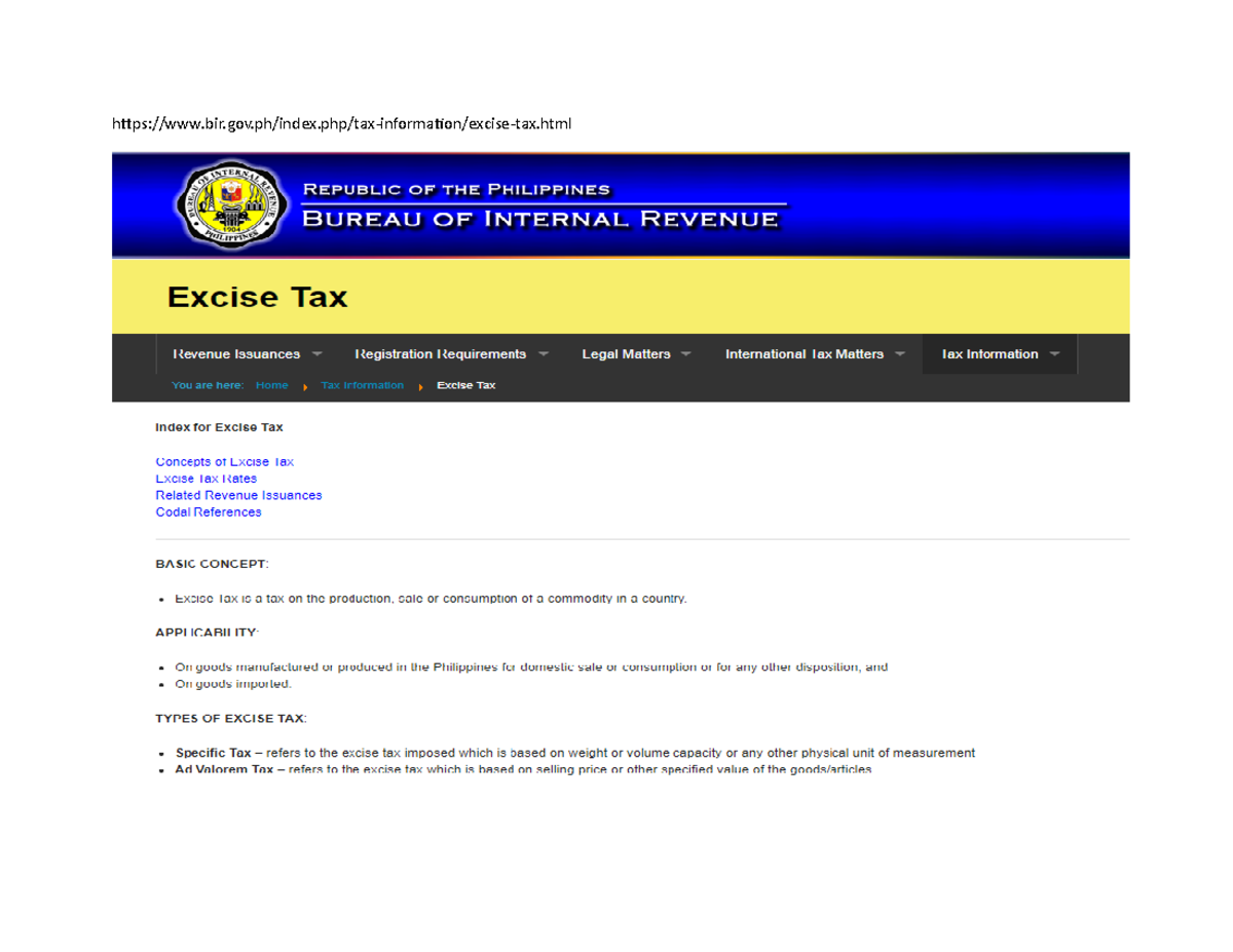 Excise Tax - Business Tax - Bachelor of Science in Accountancy - - Studocu
