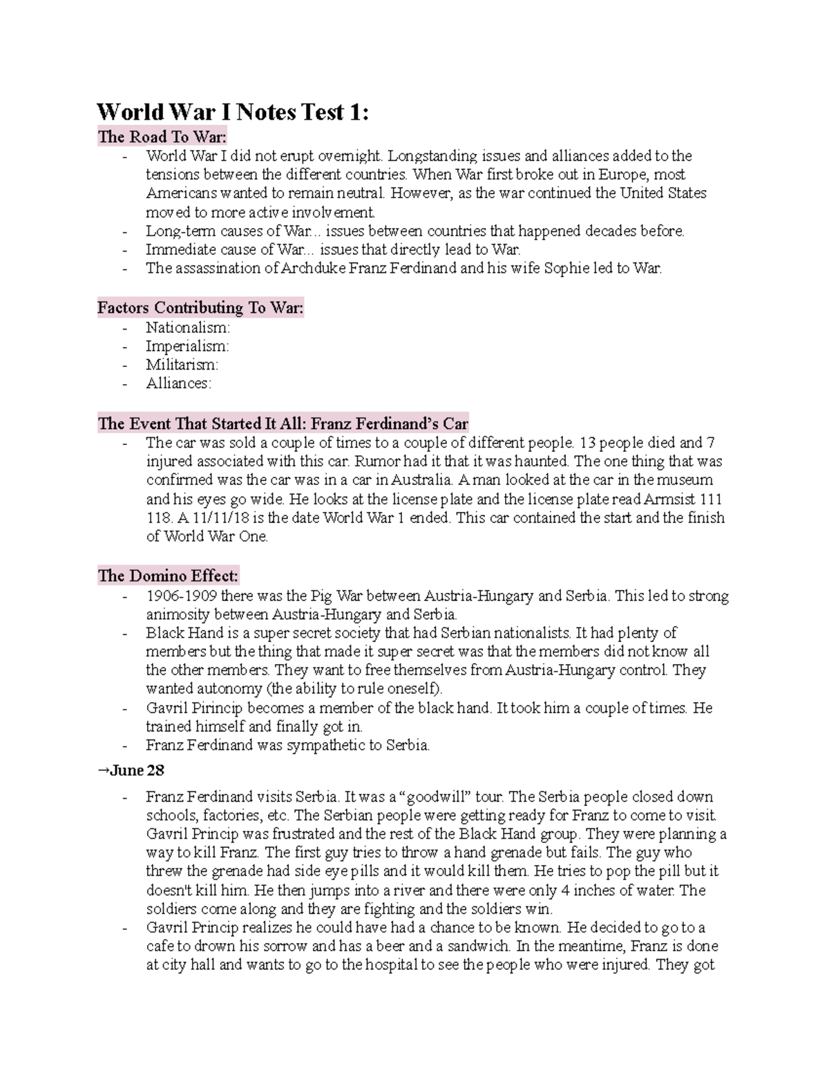 World War I Notes - Longstanding issues and alliances added to the ...