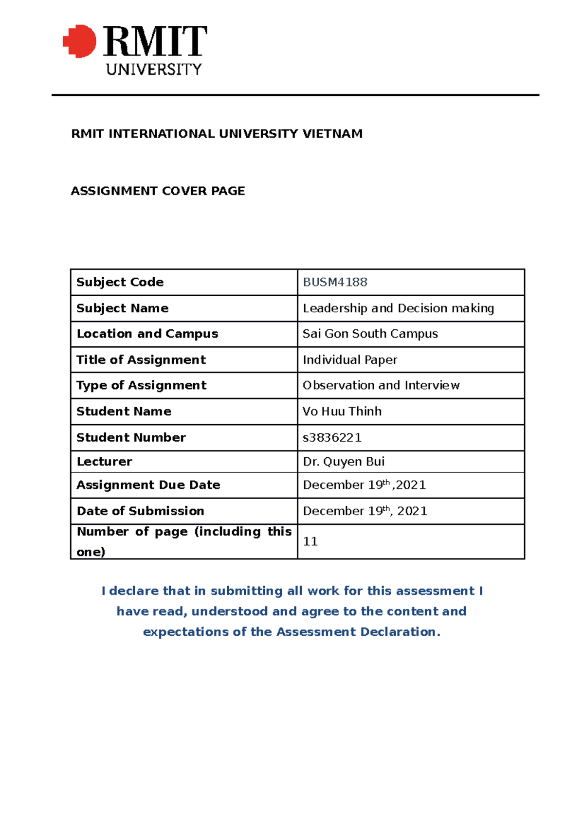 Ben Vo s3493134 - RMIT INTERNATIONAL UNIVERSITY VIETNAM ASSIGNMENT ...