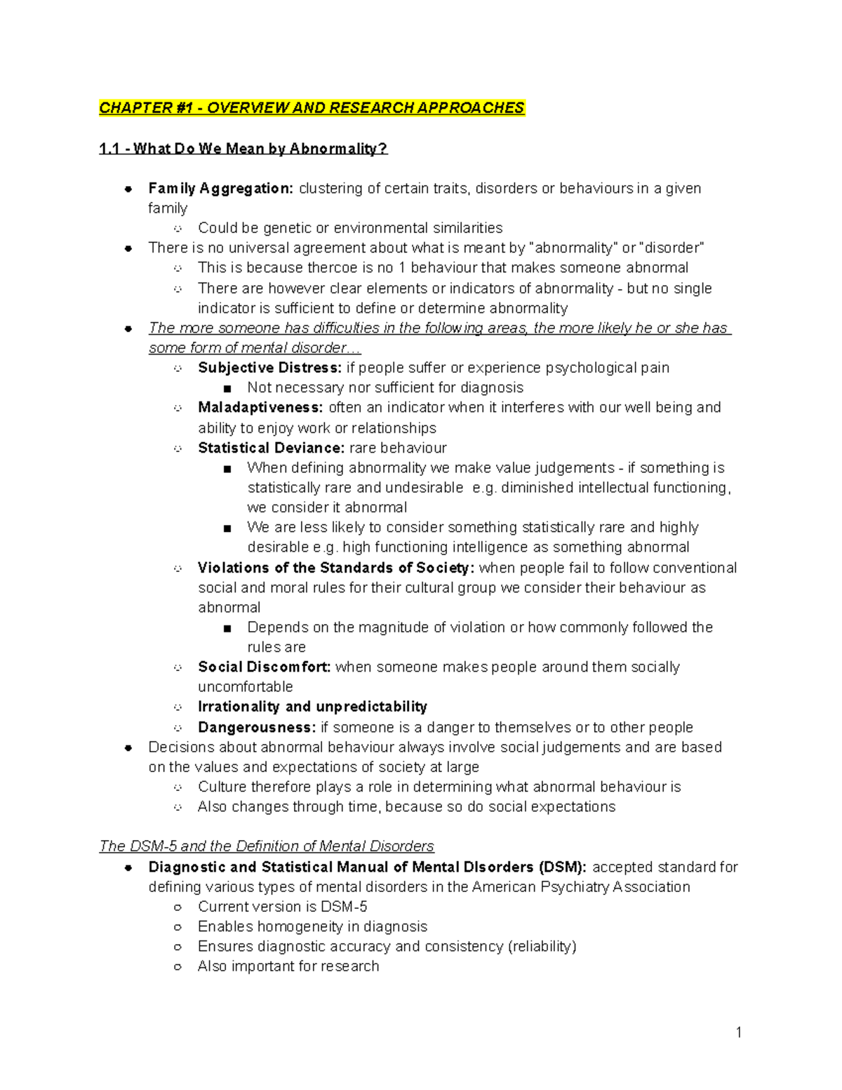 PSYC 337 Textbook Notes - CHAPTER #1 - OVERVIEW AND RESEARCH APPROACHES ...