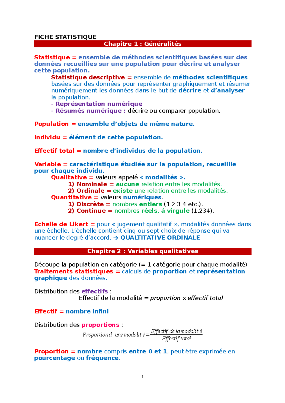 Stat - FICHE STATISTIQUE Chapitre 1 : Généralités Statistique ...