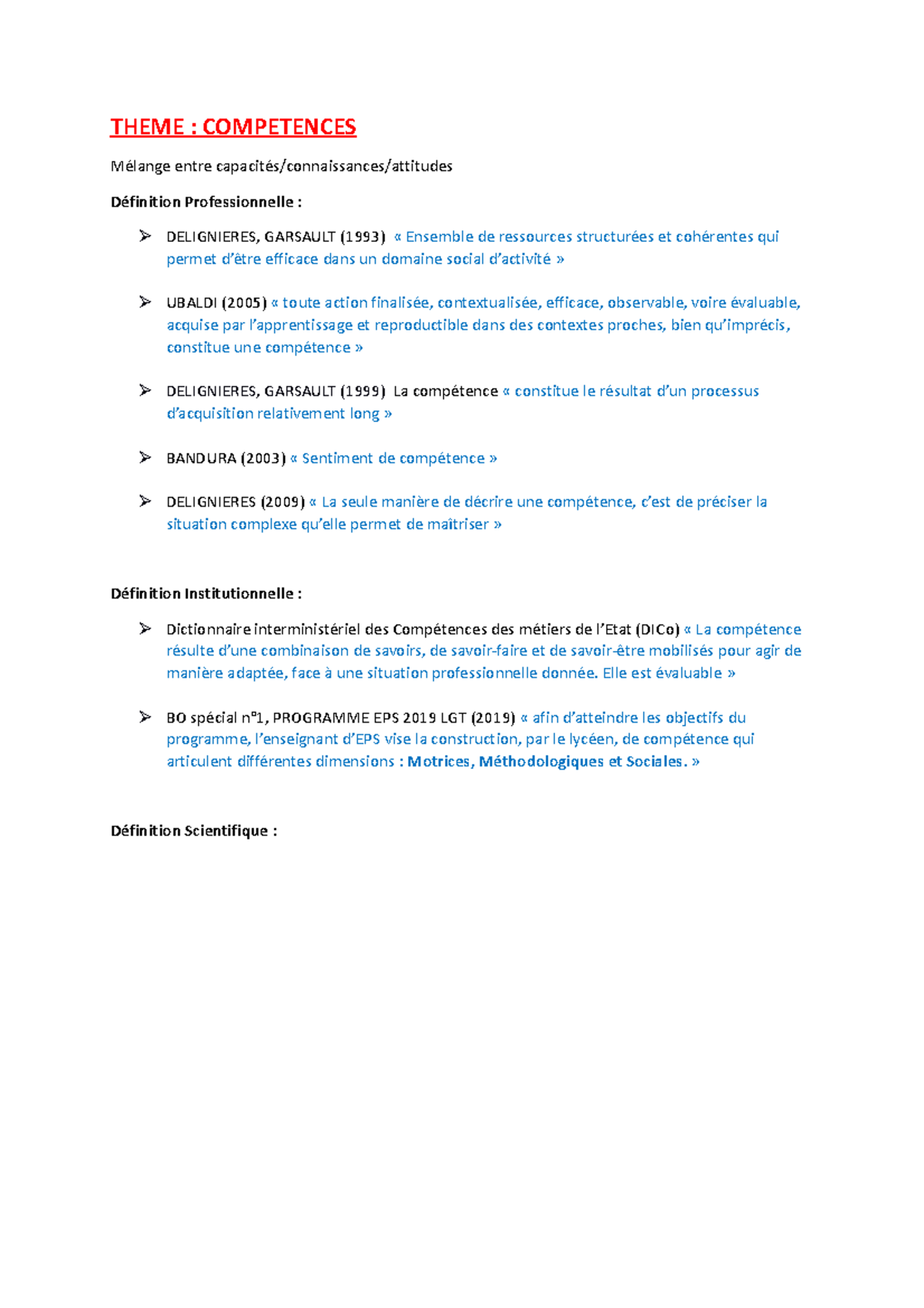 Définitions pour Introduction E2 - THEME : COMPETENCES Mélange entre ...