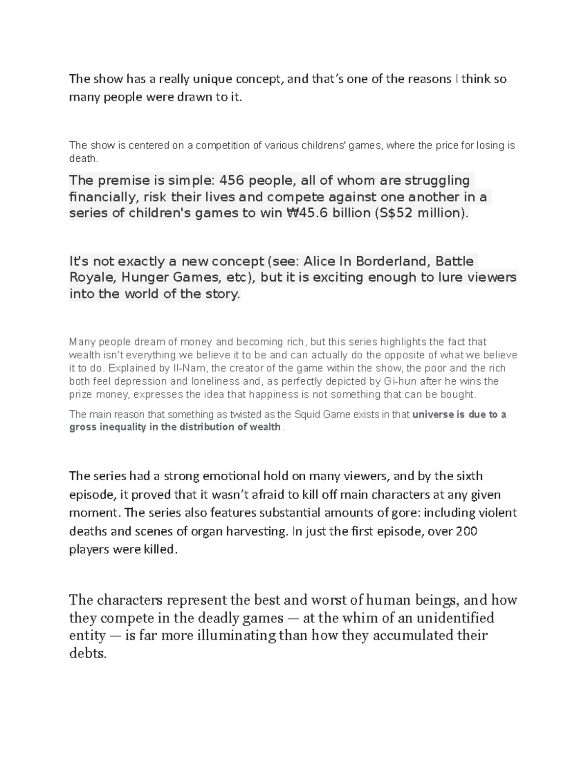 Squid game - Reflections and outputs - The show has a really unique ...