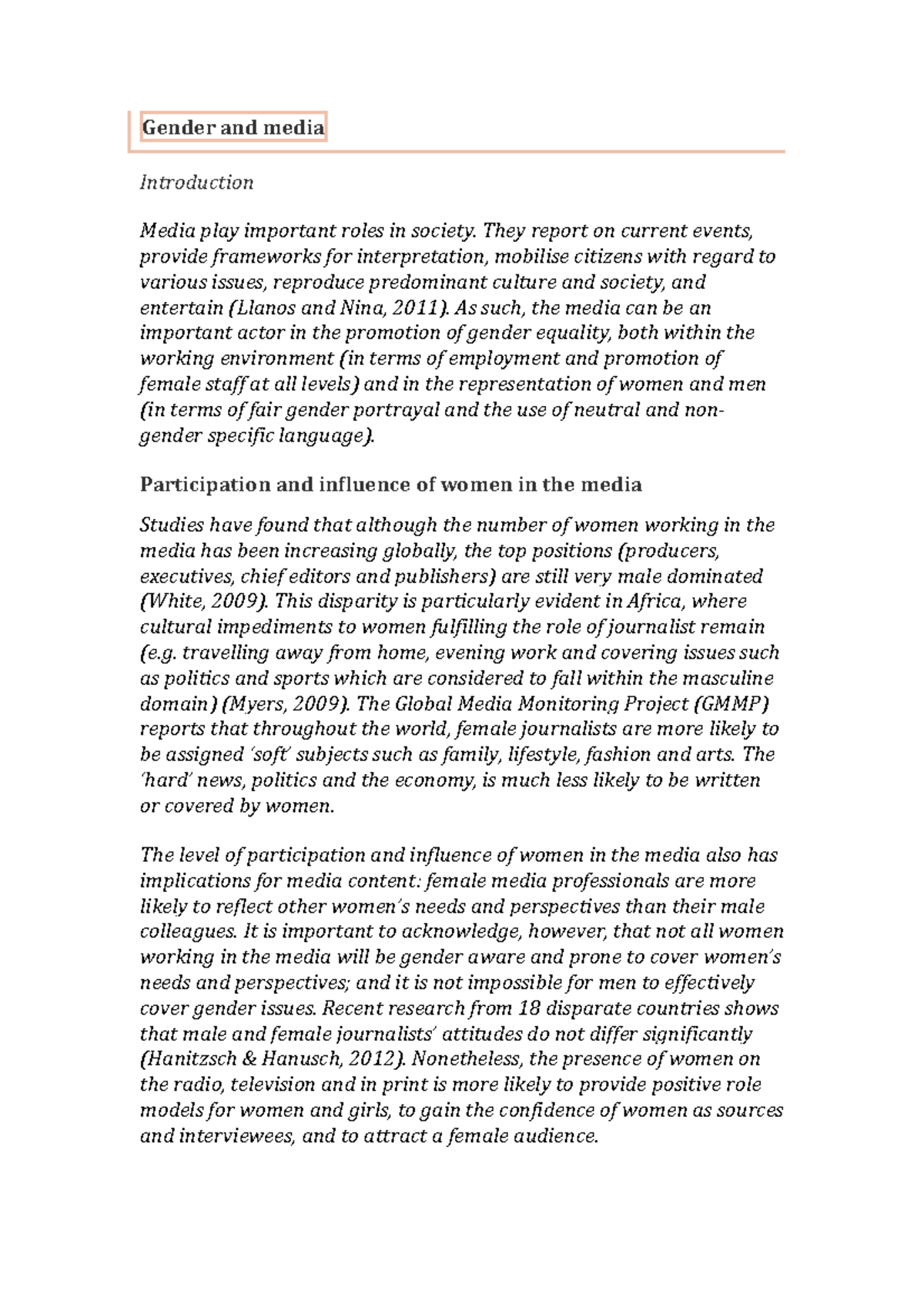 Gender Media - Gender and media Introduction Media play important roles ...