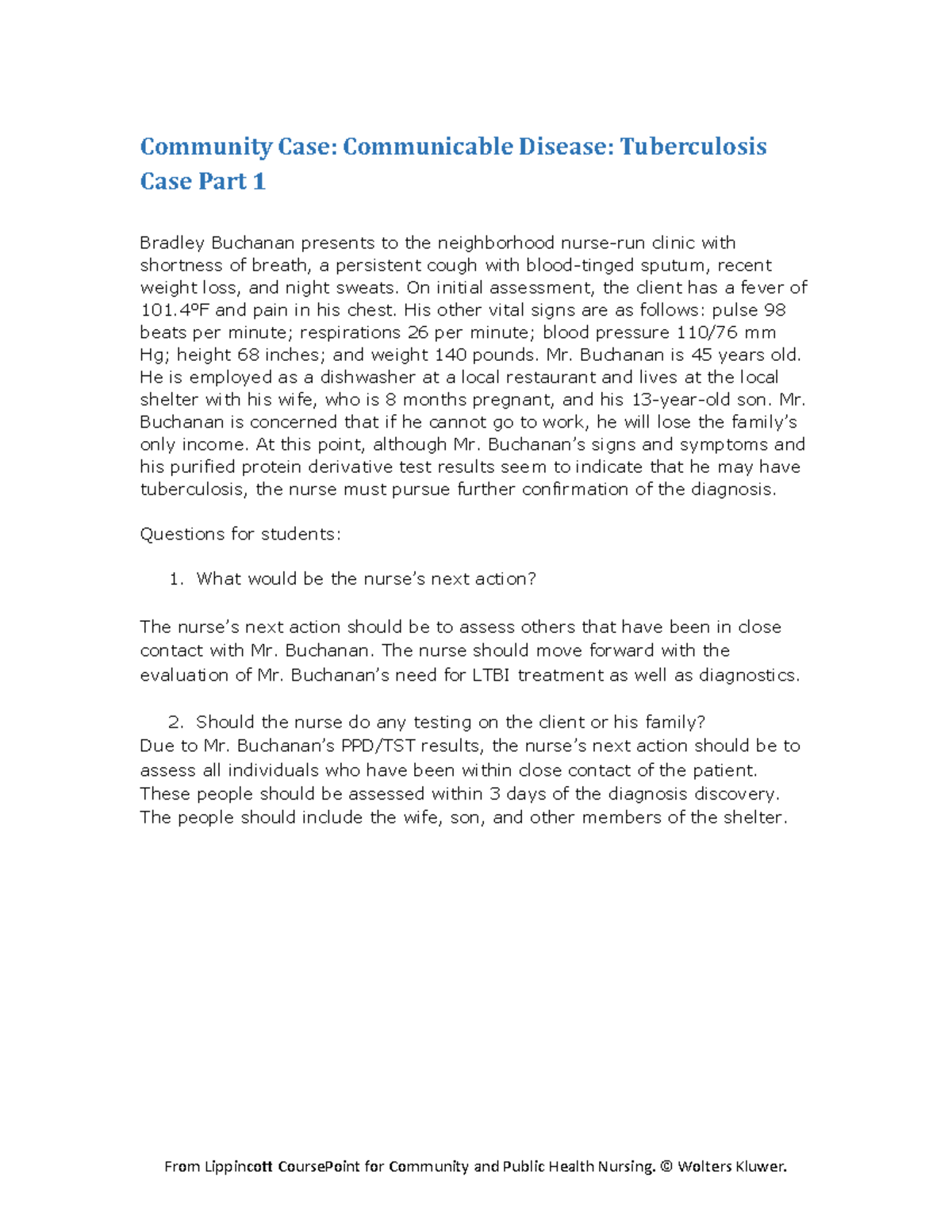 TB case study 1 - Assignment - Community Case: Communicable Disease ...