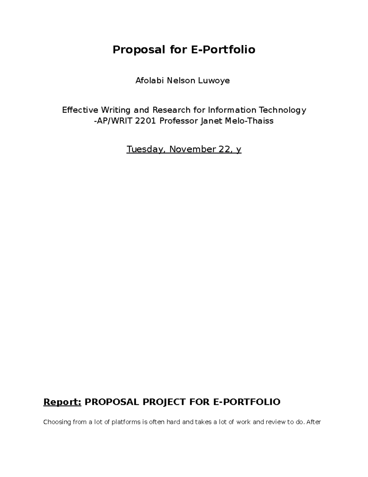 Final Project Proposal for E-Portfolio - Proposal for E-Portfolio ...
