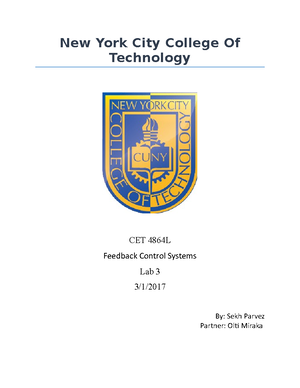 CET 4864 LAB 12 - Laboratory - LINEAR FEEDBACK CONTROL SYSTEMS LAB 12 ...