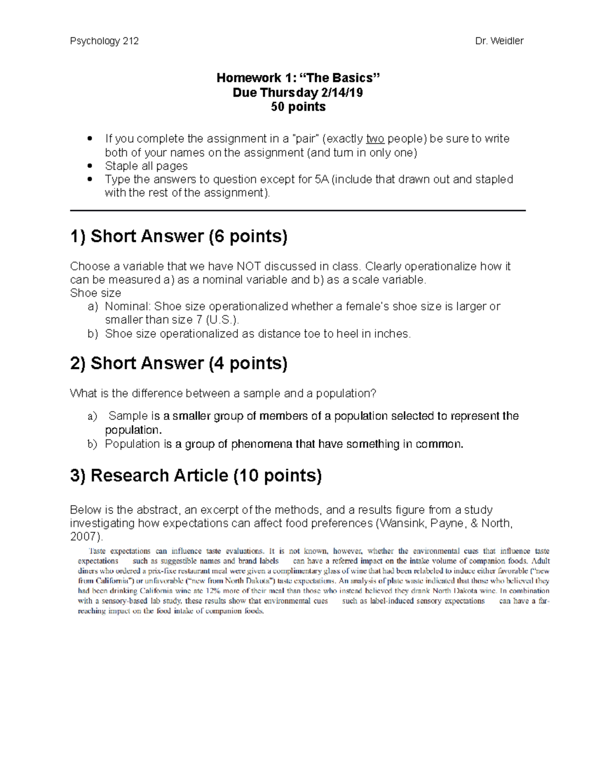 Homework 1 2019 - Behavioral Psychology Instructor: Dr. Weidler ...