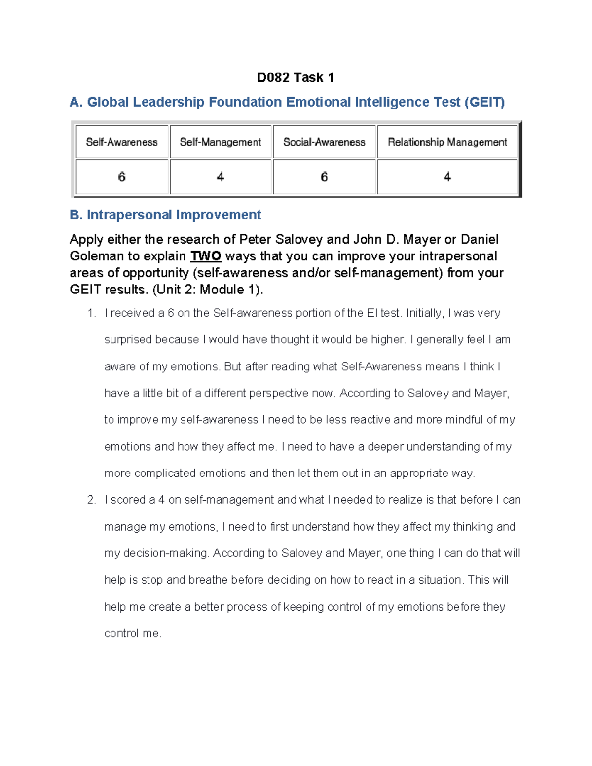 D082 Task 1 - Task one example - D082 Task 1 A. Global Leadership ...