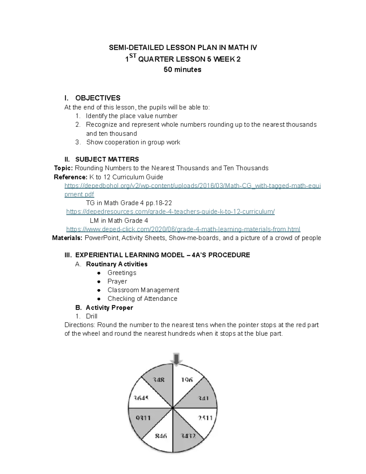 Semi-detailed lesson plan-1 - SEMI-DETAILED LESSON PLAN IN MATH IV 1 ST ...