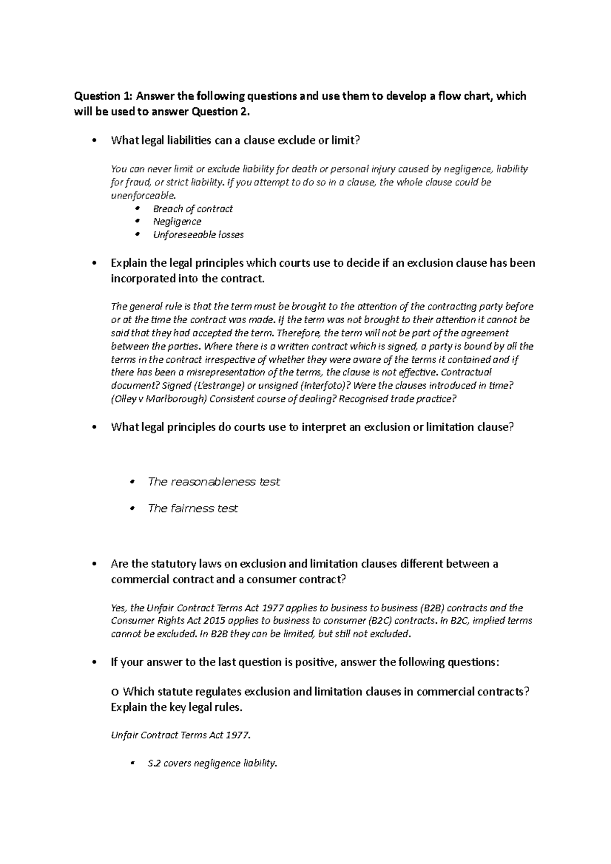 Seminar 4 - exclusion clauses - Question 1: Answer the following questions and use them to ...
