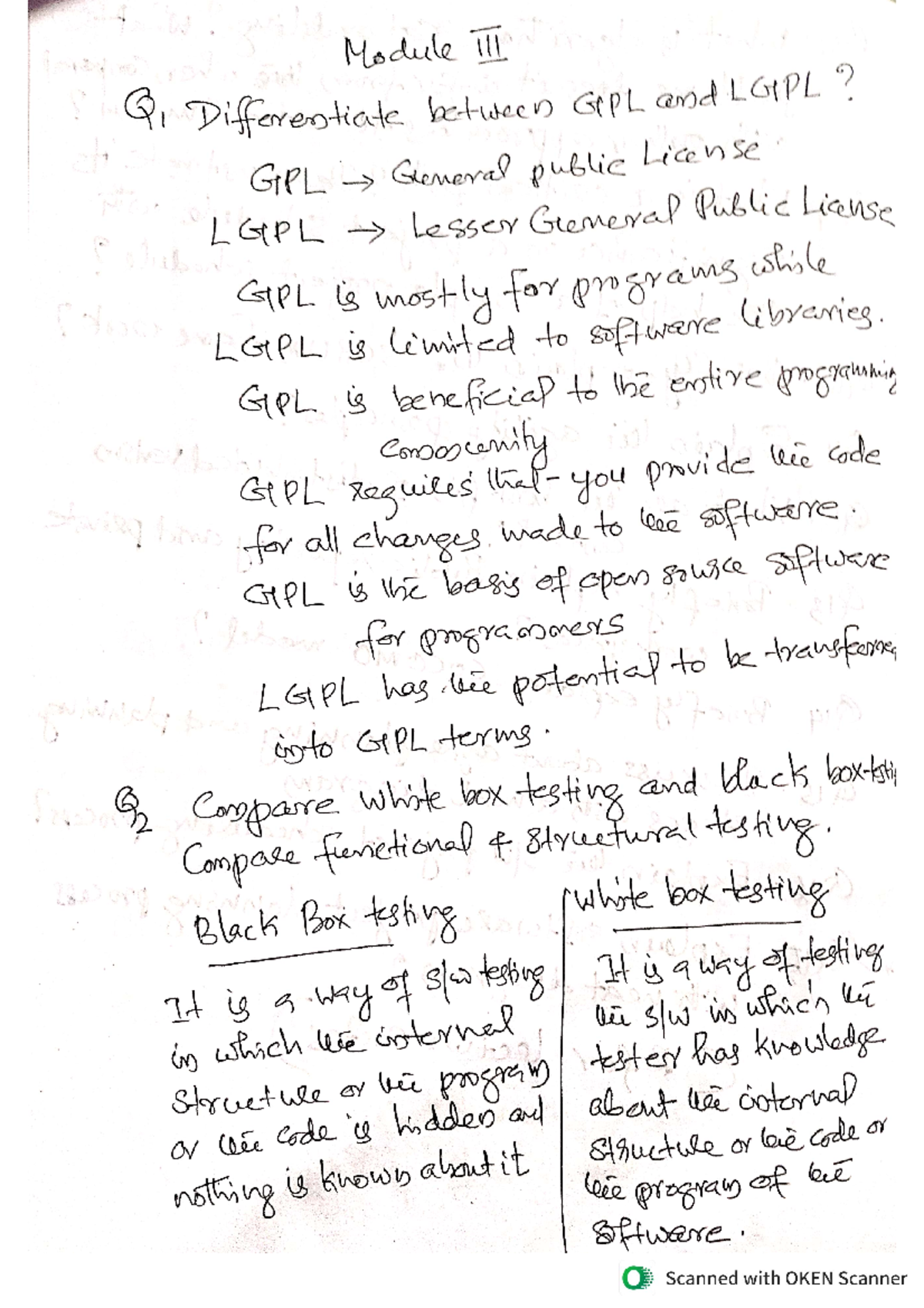 Important questions - Module Q1 Differentiate between GPL and LGPL ...