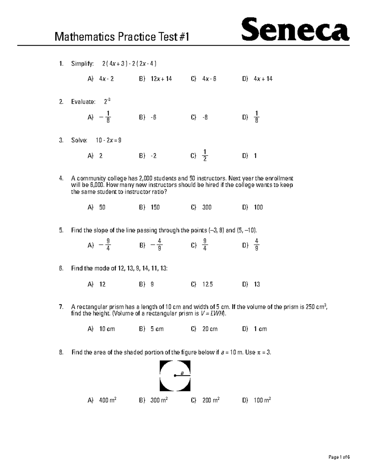 Pre math1 Practice Questions 1 2 3 4 5 6 7 8 Simplify 2