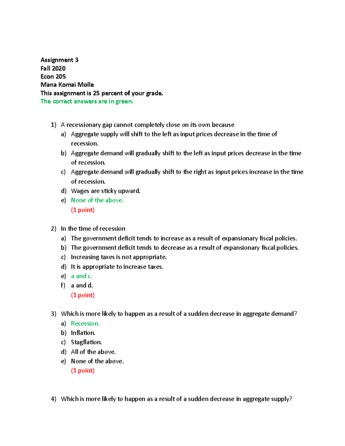Module 3 Answer Key Test 3 Assignment 3 Fall 2020 Econ 205 Mana